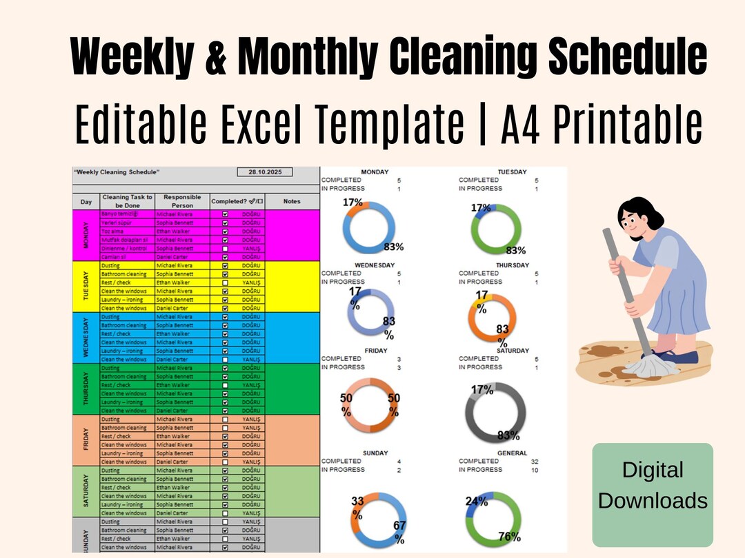Cleaning Schedule Excel Template - Etsy
