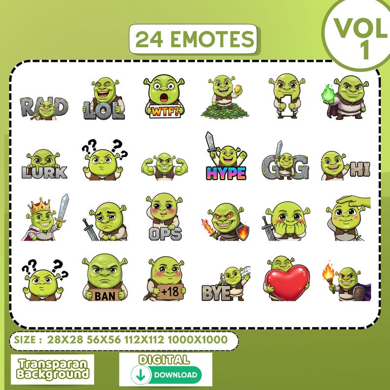 24 Expressive Ogre Emotes | Funny Meme Twitch Emote Pack | Discord PNG ...