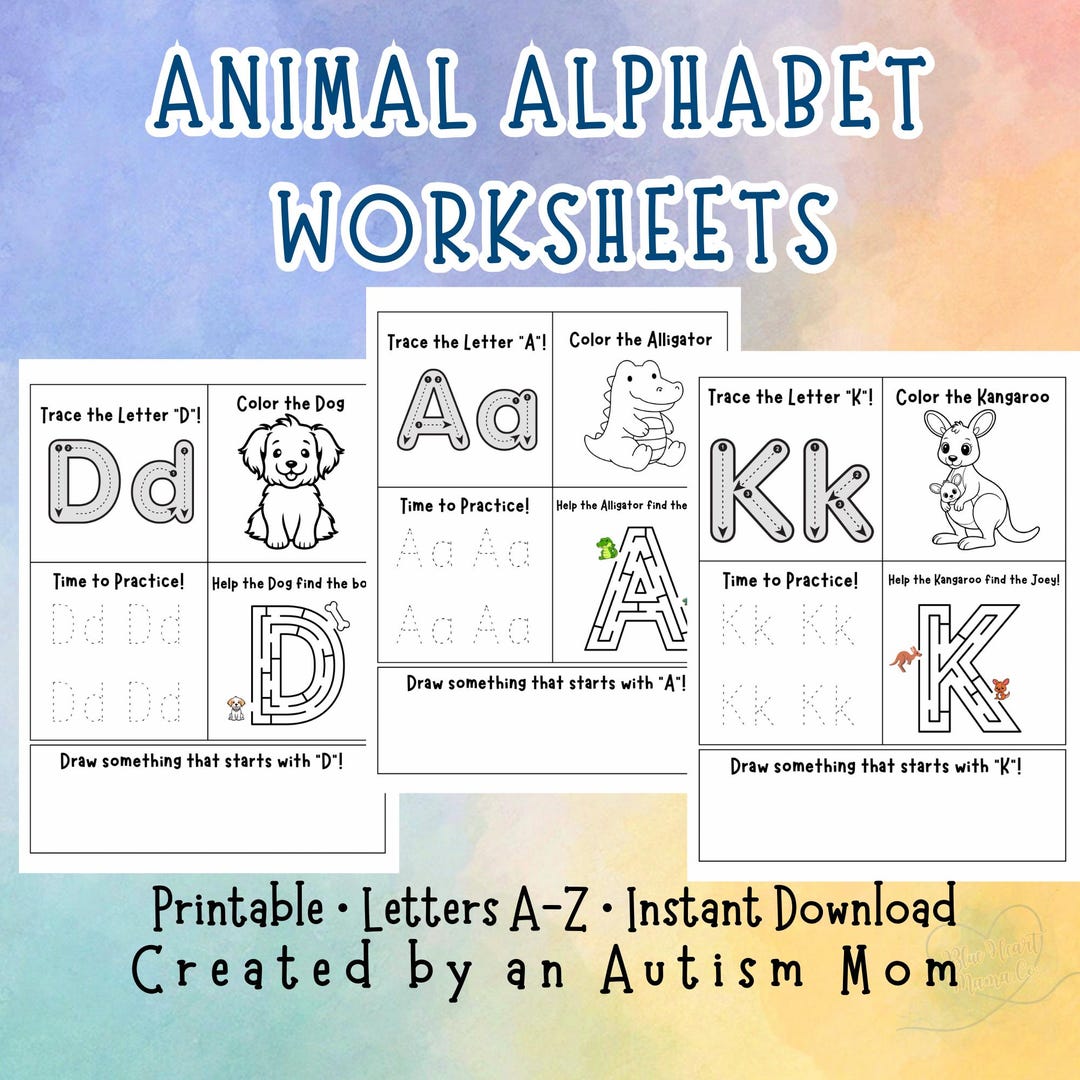 Animal Alphabet Printable Worksheets - Preschool and Kindergarten, ABC ...