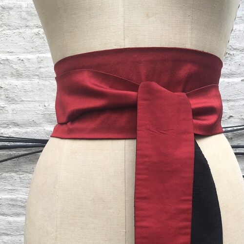 Ruby Red and Black Silk Shantung Reversible Obi Sash - Etsy