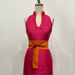 Pink and Orange Modern Cheongsam Silk Shantung Sheath Dress, Made to ...