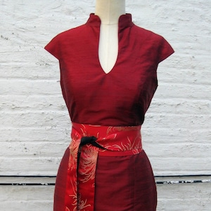 Ruby Red Mandarin Collar Fitted Shantung Cheongsam Dress, Custom Made ...
