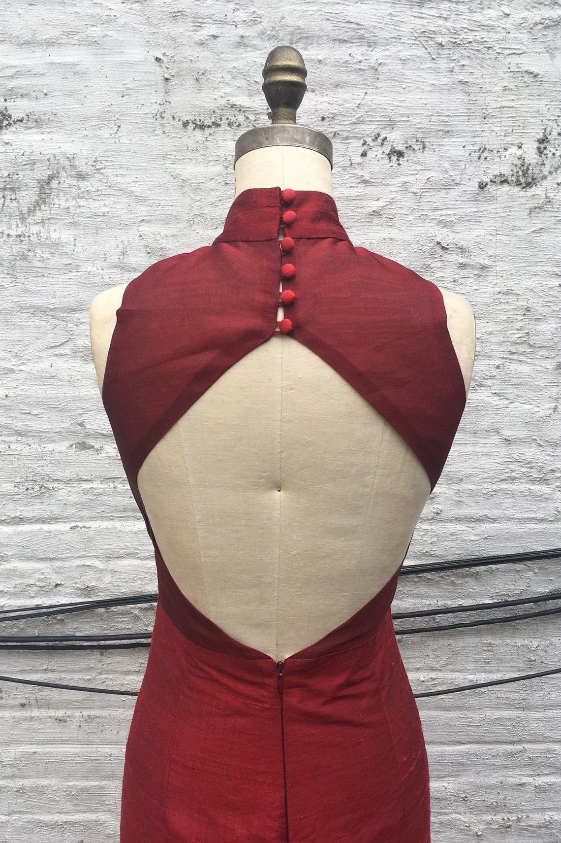Ruby Red Silk Shantung Cheongsam Dress, Modern Keyhole Back, Made to ...
