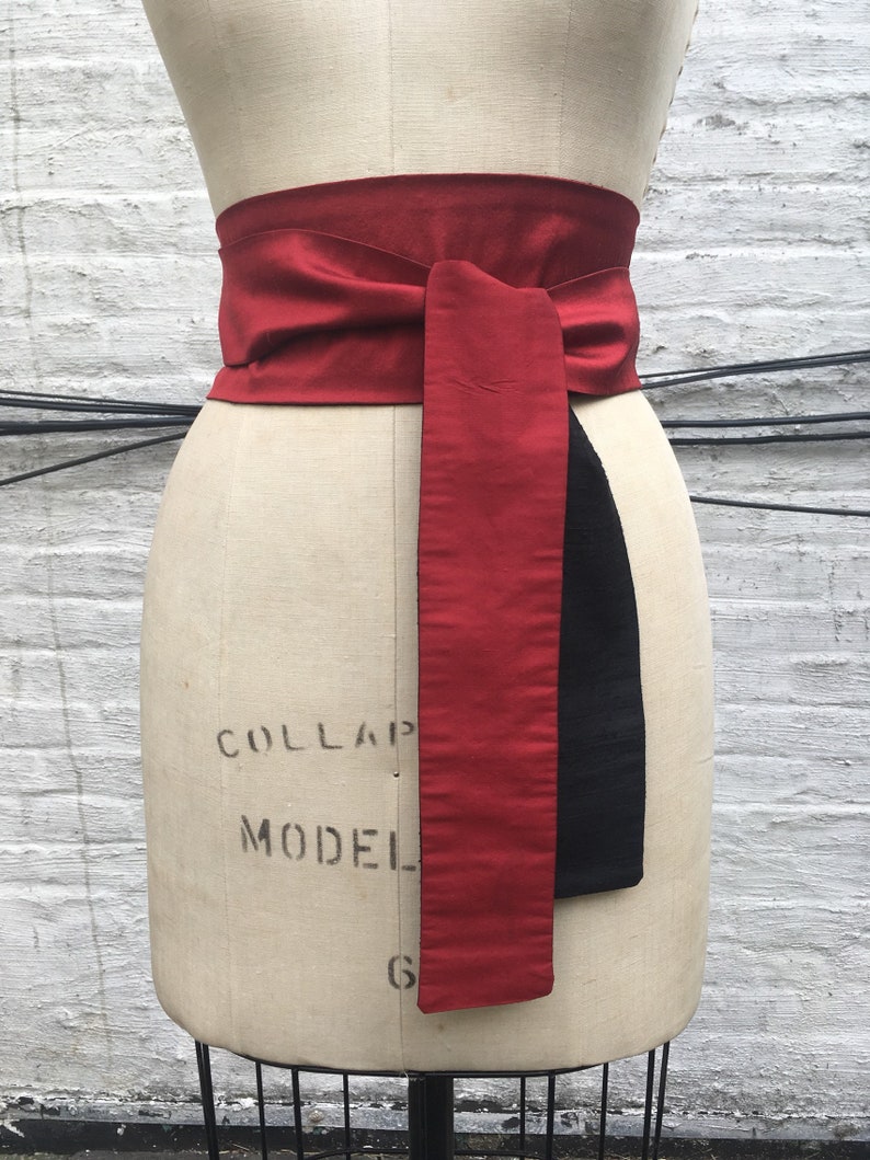 Ruby Red and Black Silk Shantung Reversible Obi Sash - Etsy