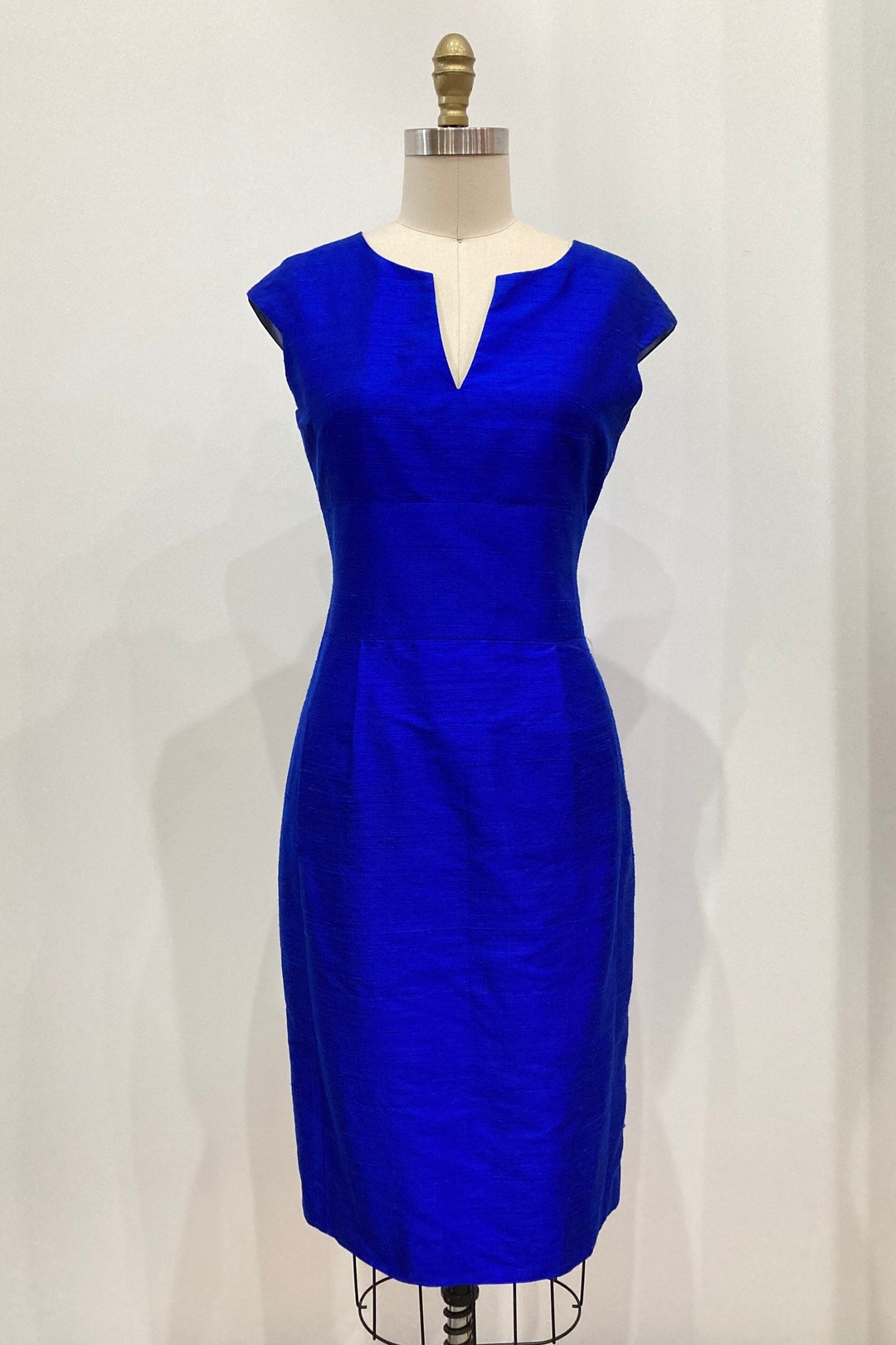 Sapphire Blue Retro-style Silk Shantung Sheath Dress, Made to Order - Etsy