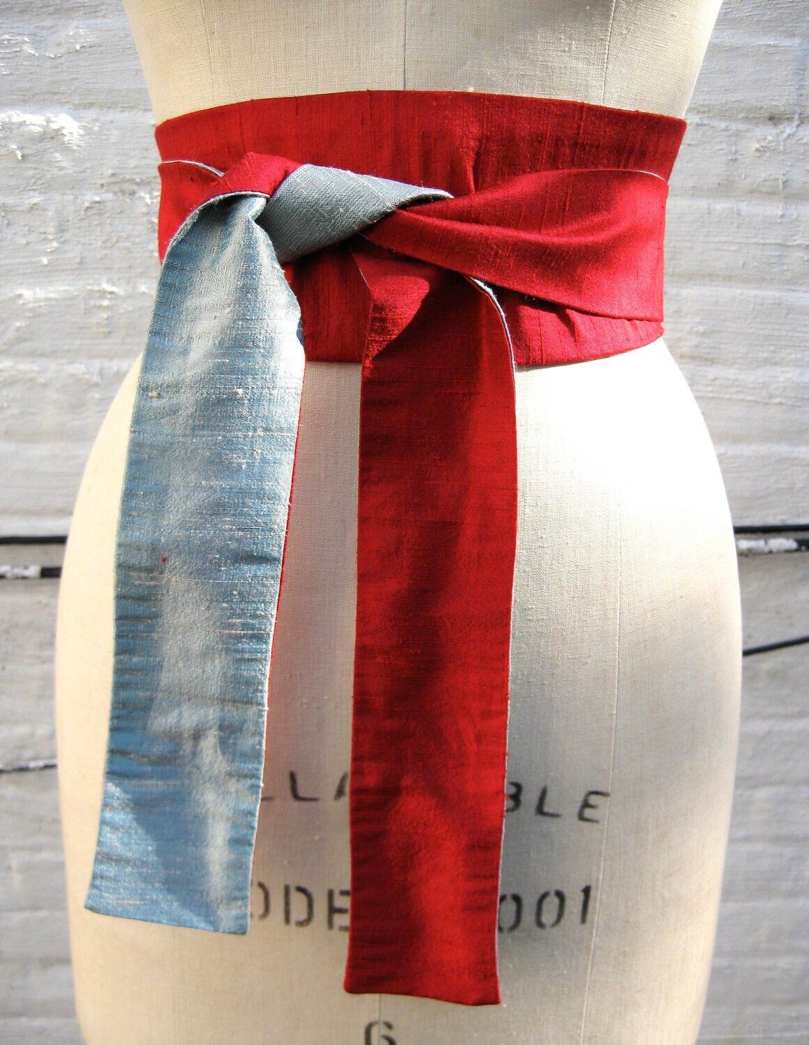 Red & Aqua Reversible Silk Shantung Obi Sash - Etsy