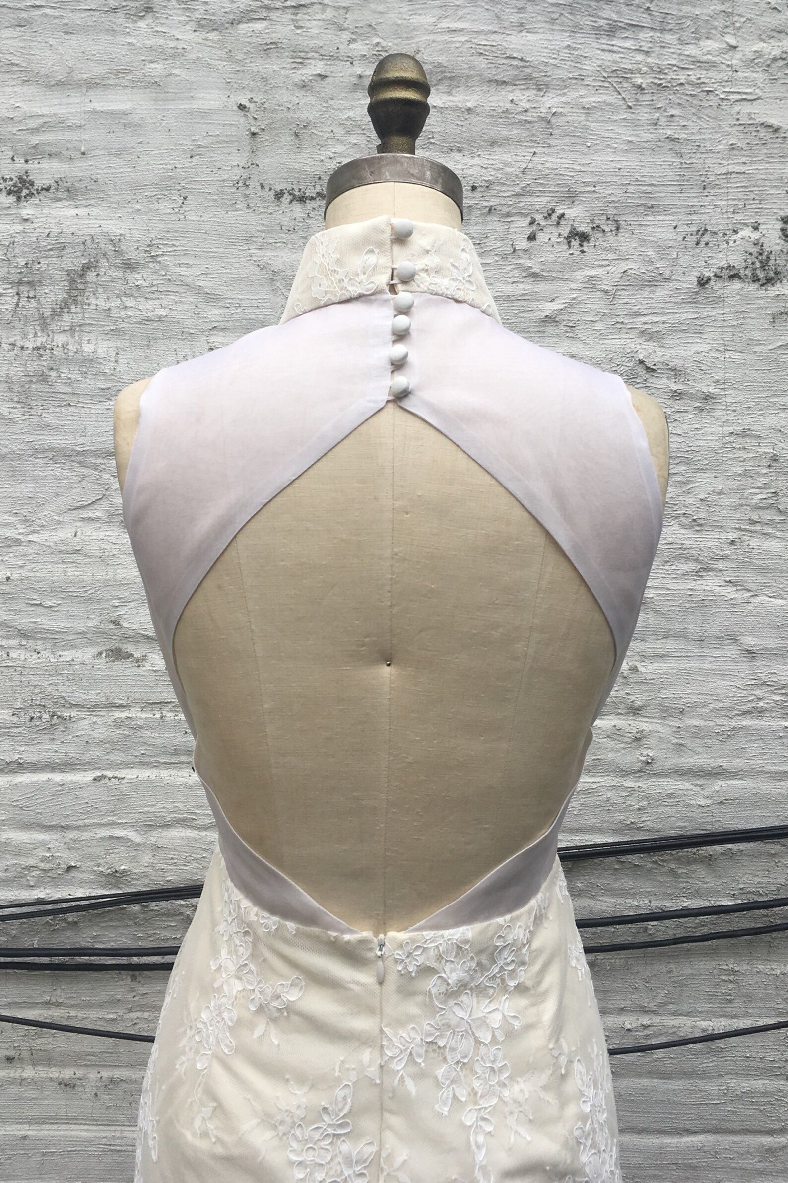 Ivory Lace and Silk Modern Cheongsam Column Dress With Open Back, Made ...