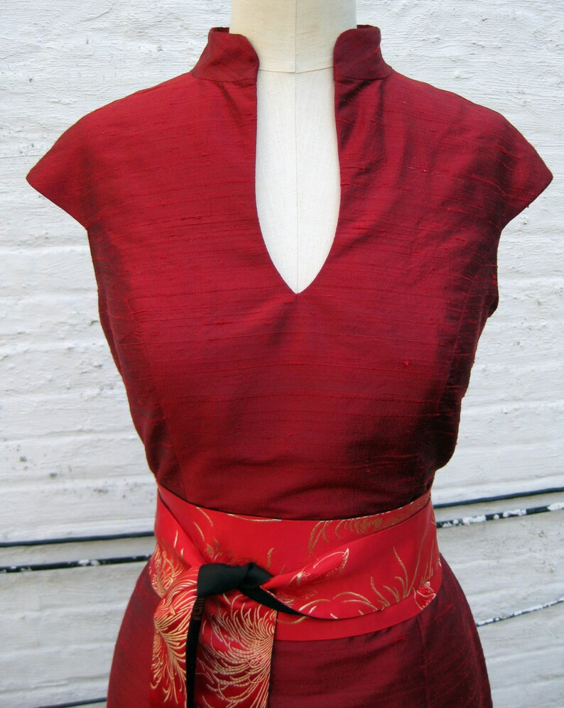 Ruby Red Mandarin Collar Fitted Shantung Cheonsam Dress - Etsy
