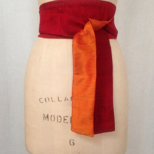 Ruby Red and Black Silk Shantung Reversible Obi Sash - Etsy