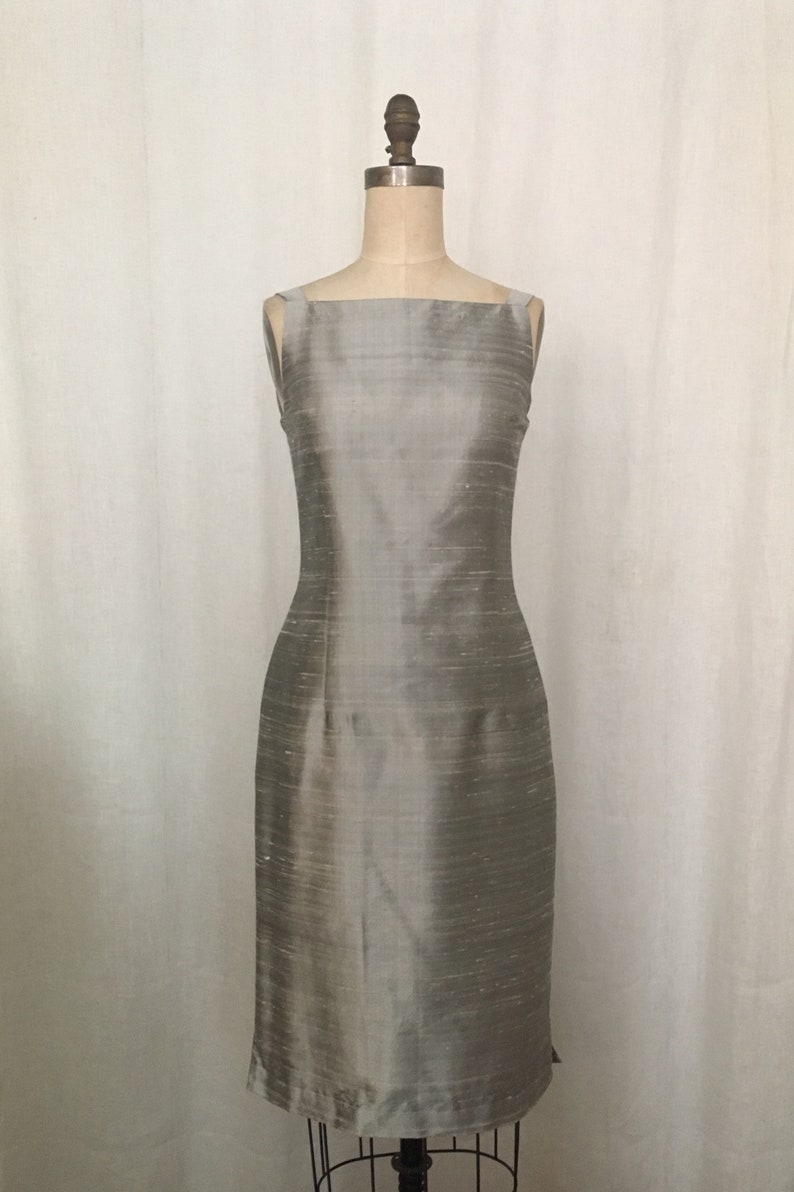 Silver Gray Shantung Simple Sheath Dress, Made to Order - Etsy