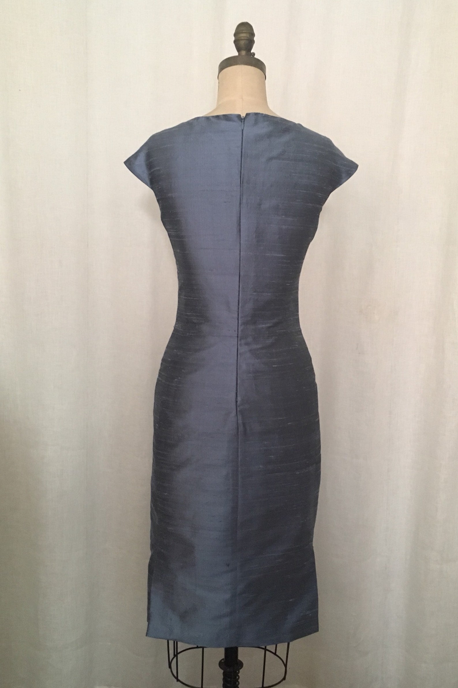 Slate Blue Silk Shantung Cap-sleeve Sheath Dress, Made to Order - Etsy