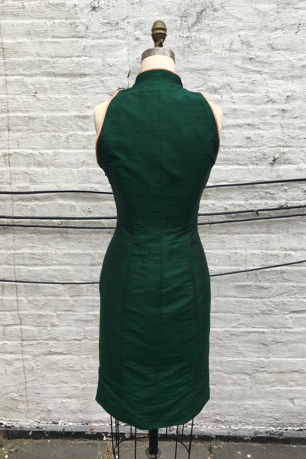 Emerald Green and Blush Silk Shantung Modern Cheongsam Dress, Made to ...