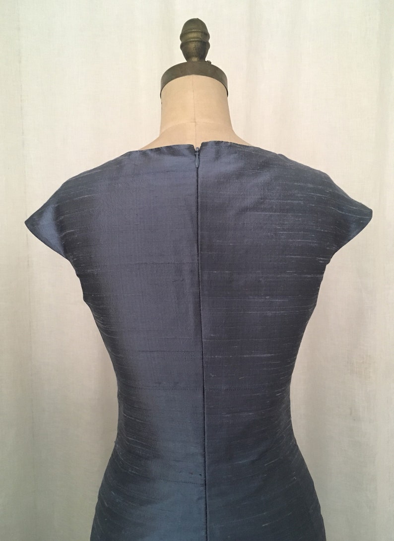 Slate Blue Silk Shantung Cap-sleeve Sheath Dress, Made to Order - Etsy
