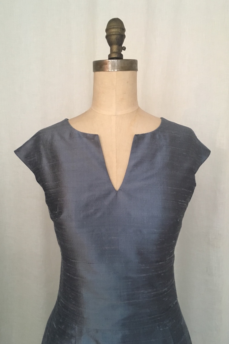 Slate Blue Silk Shantung Cap-sleeve Sheath Dress, Made to Order - Etsy