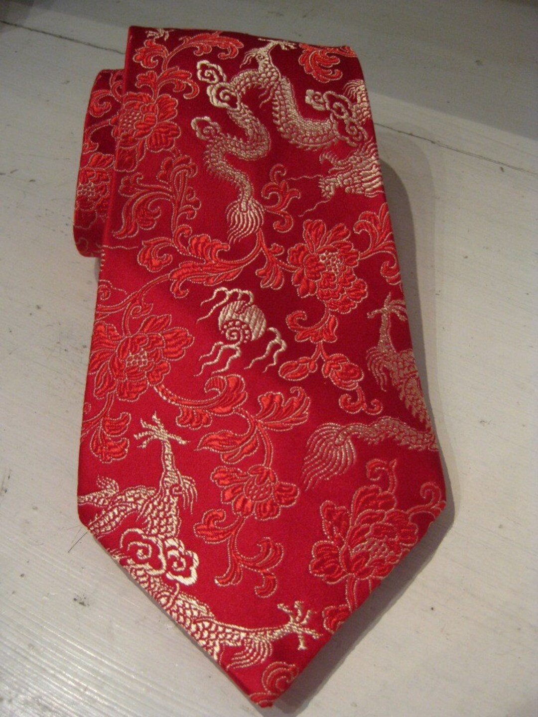 Red Dragon Brocade Tie - Etsy