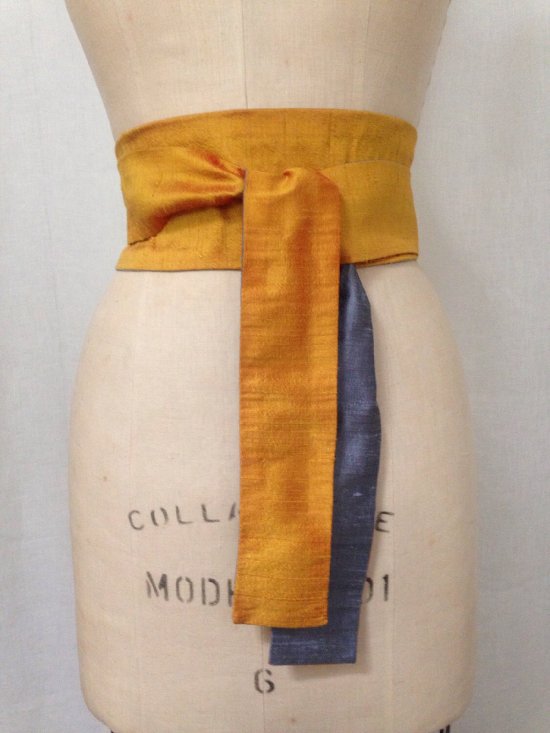 Slate Blue & Saffron Yellow Reversible Shantung Obi Sash - Etsy