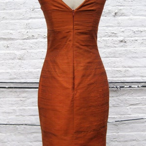 Orange Rust V-neck Cap-sleeve Fitted Silk Shantung Sheath Dress, Made ...