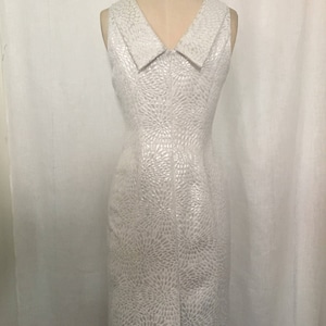 SALE Ivory and Silver Brocade Vintage Inspired Sheath Dress, Size ...