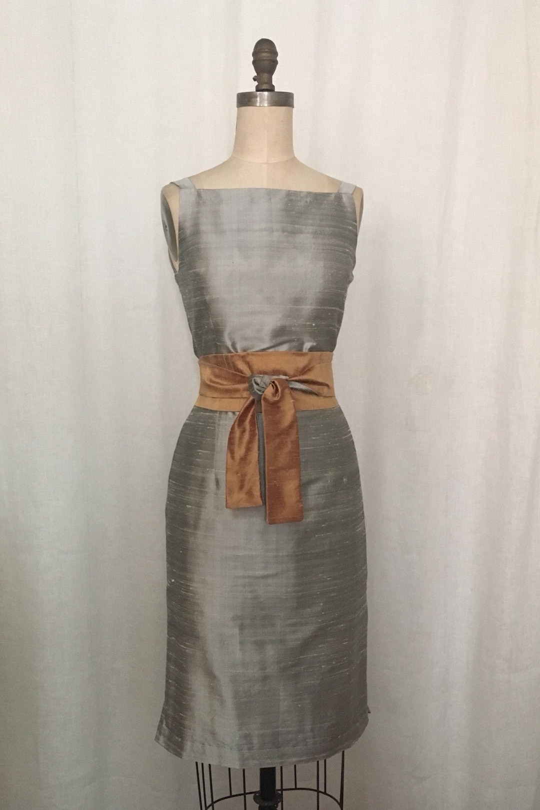 Silver Gray Shantung Simple Sheath Dress, Made to Order - Etsy