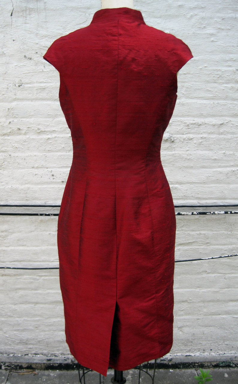 Ruby Red Mandarin Collar Fitted Shantung Cheonsam Dress - Etsy