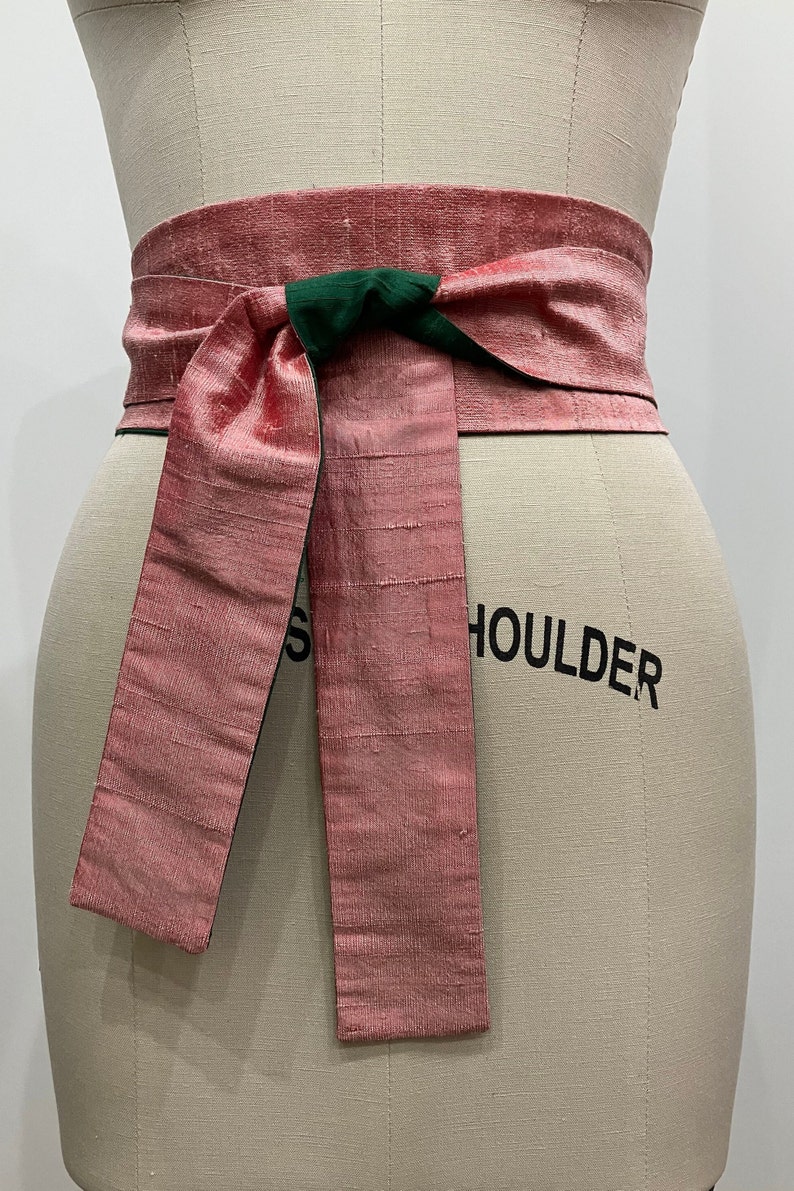 Jade Green and Rose Pink Reversible Silk Shantung Obi Sash - Etsy