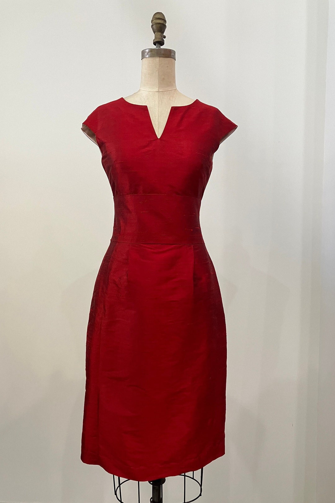 Ruby Red Retro-style Silk Shantung Sheath Dress, Made to Order - Etsy