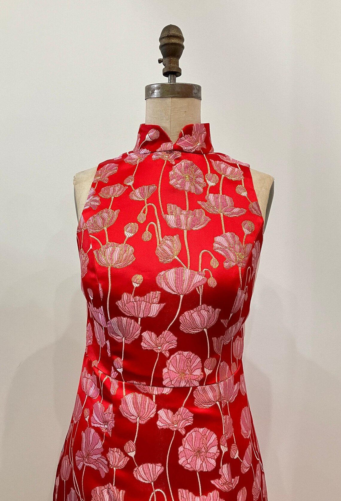 Red Brocade Modern Cheongsam Long Column Dress, Made to Order - Etsy