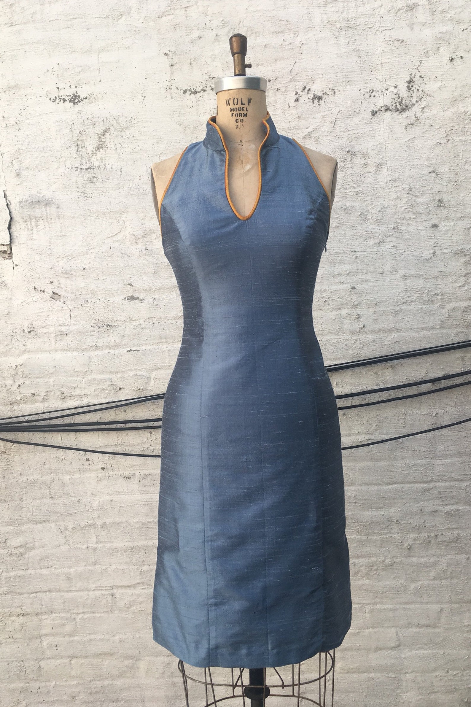 Slate Blue Silk Shantung Modern Cheongsam Dress Made to Order - Etsy