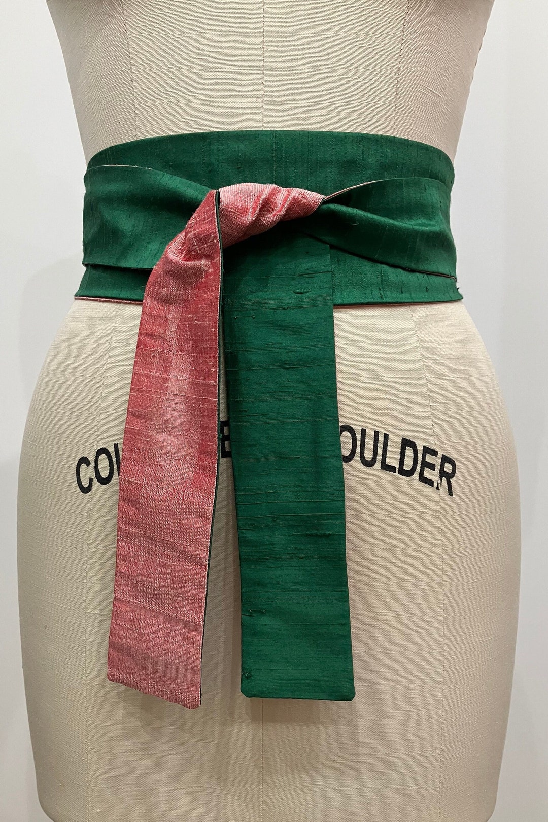 Jade Green and Rose Pink Reversible Silk Shantung Obi Sash - Etsy