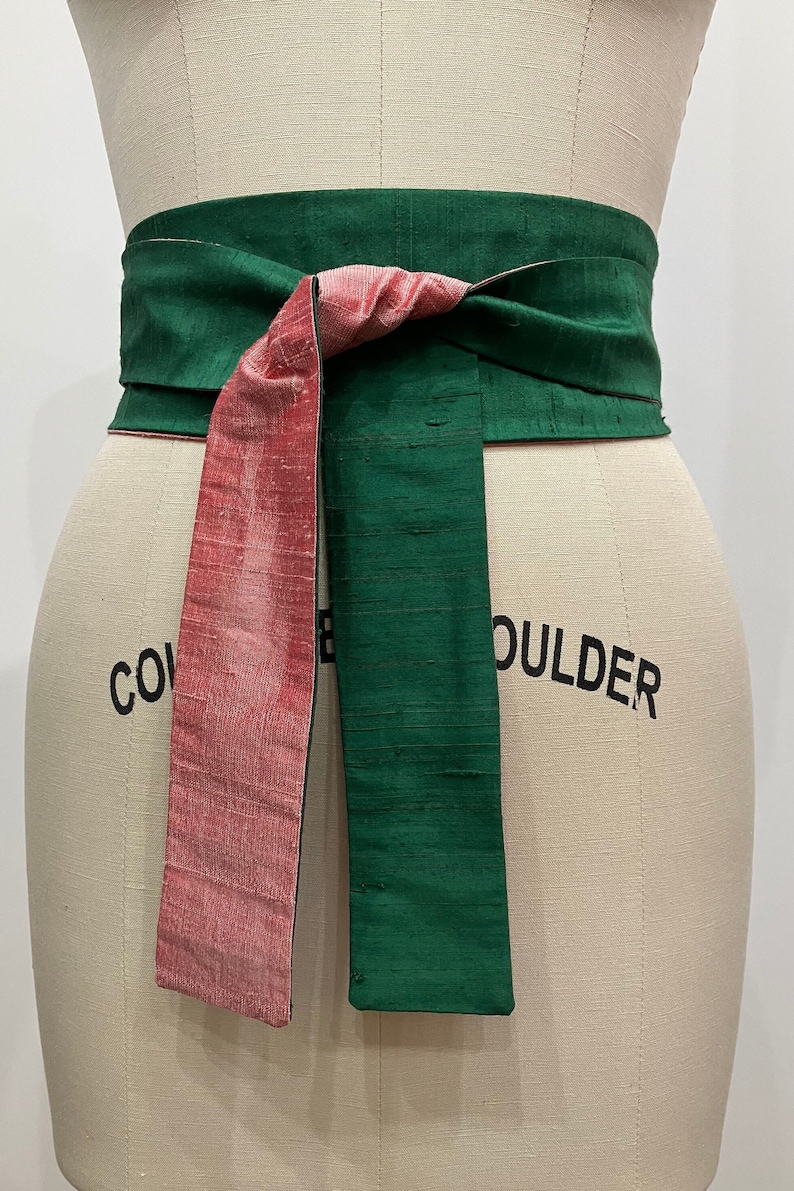 Jade Green and Rose Pink Reversible Silk Shantung Obi Sash - Etsy