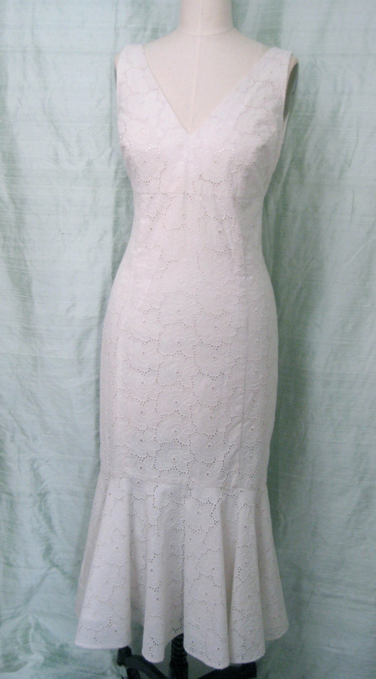 Eggshell Eyelet Tea-length Wedding Dress, Made to Order - Etsy