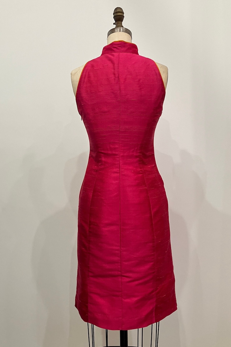 Pink and Orange Modern Cheongsam Silk Shantung Sheath Dress, Made to ...