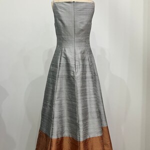 Silver Classic Silk Shantung A-line Gown With Contrast Border, Made to ...