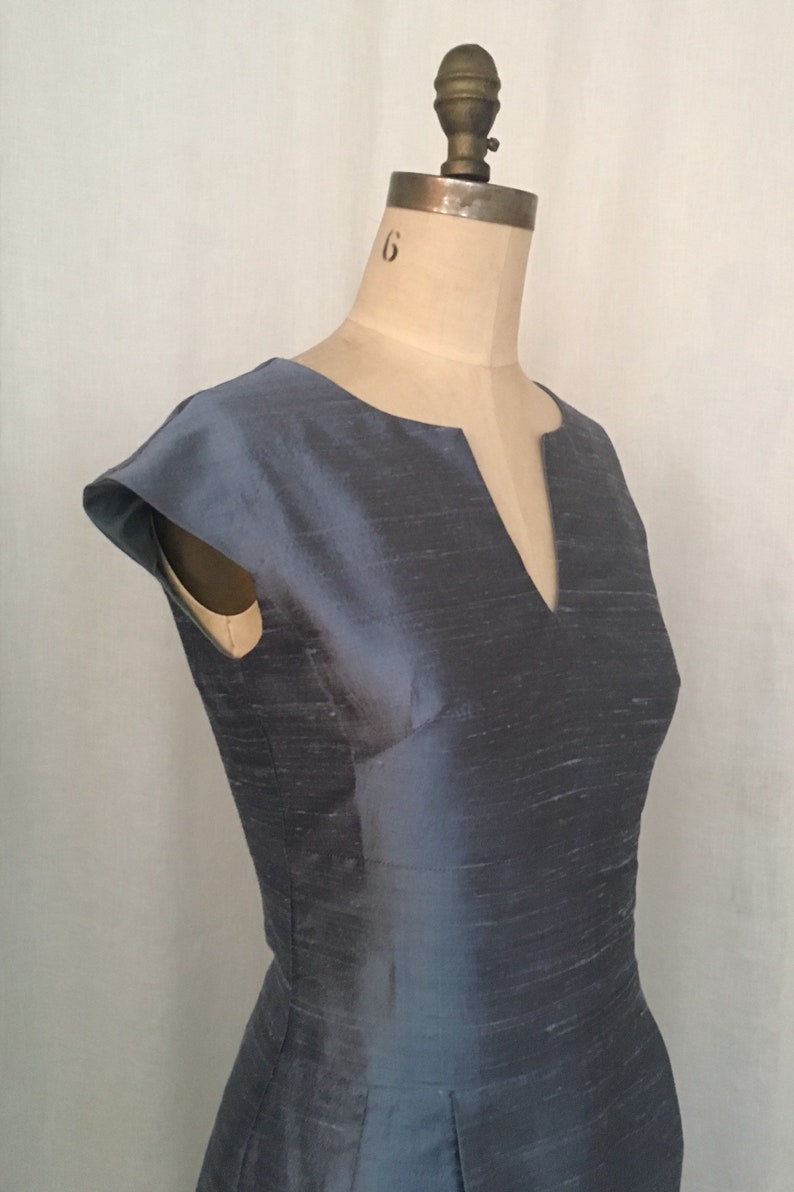 Slate Blue Silk Shantung Cap-sleeve Sheath Dress, Made to Order - Etsy