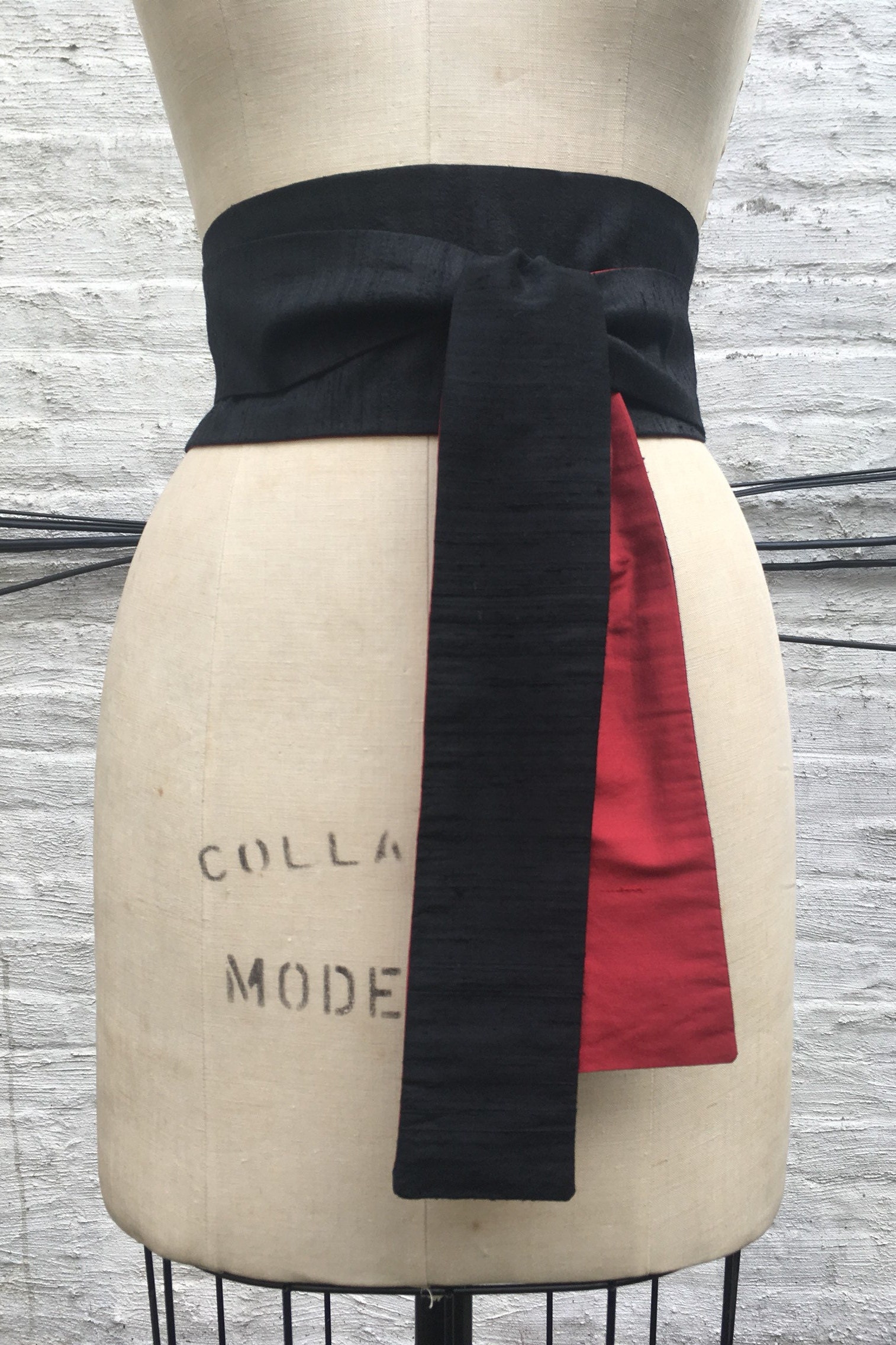 Ruby Red and Black Silk Shantung Reversible Obi Sash - Etsy