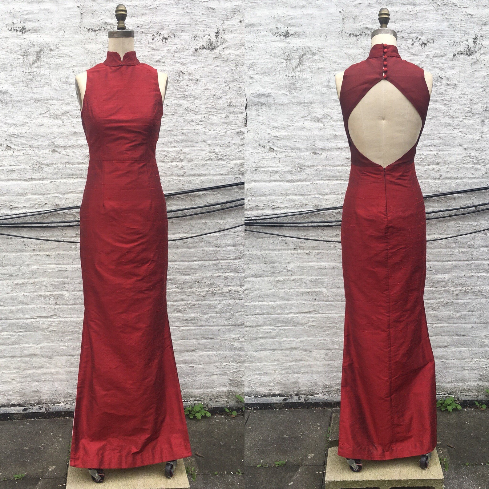 Ruby Red Silk Shantung Modern Cheongsam Dress With Open - Etsy