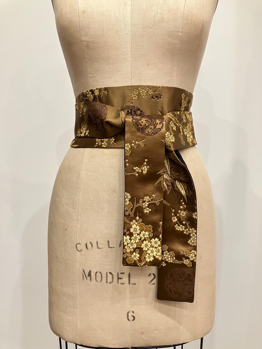 Copper Asian Brocade and Black Silk Shantung Reversible Obi Sash - Etsy