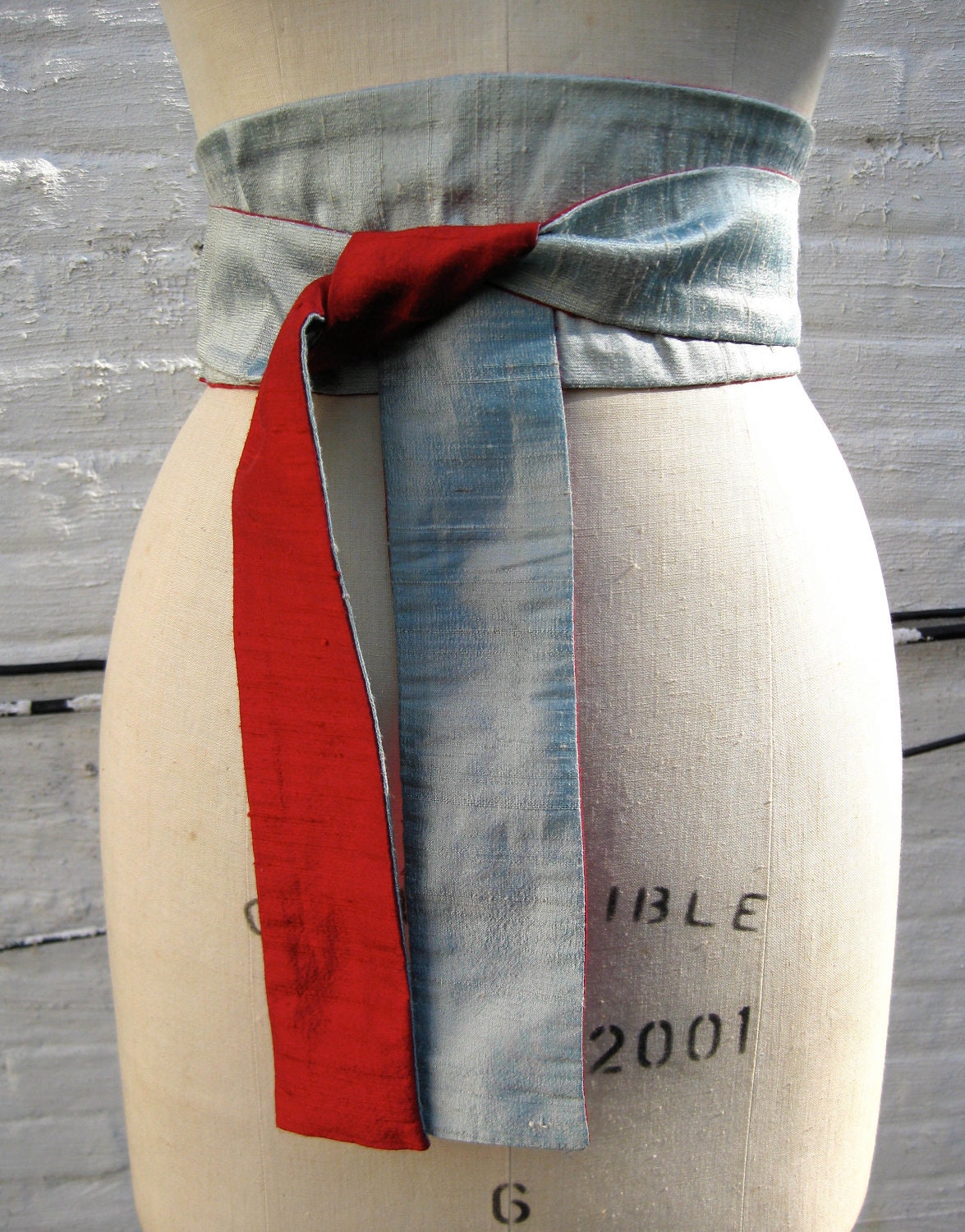 Red & Aqua Reversible Silk Shantung Obi Sash - Etsy