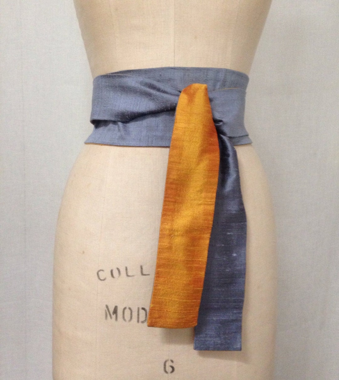 Slate Blue & Saffron Yellow Reversible Shantung Obi Sash - Etsy