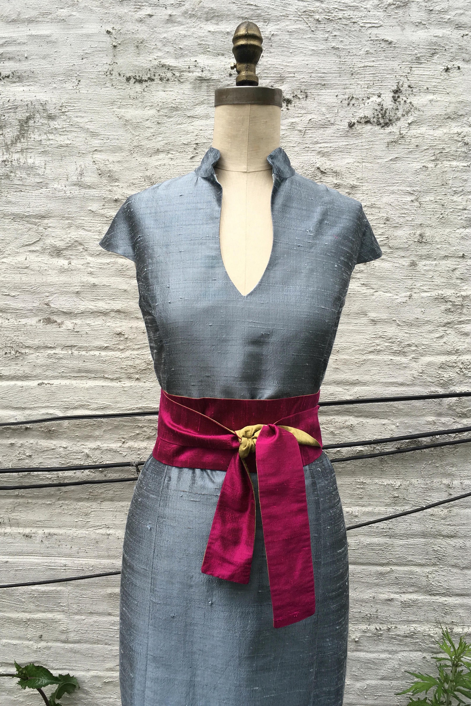 Slate Blue Silk Shantung Tea-length Modern Cheongsam Dress With Ruffle ...