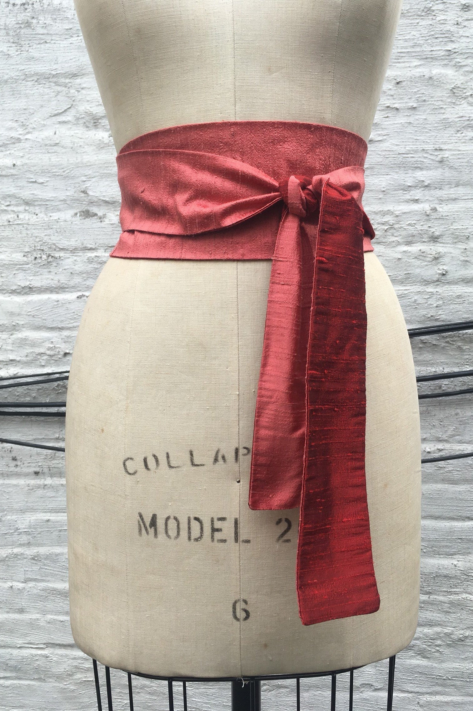 Ruby Red and Coral Reversible Silk Shantung Obi Sash - Etsy