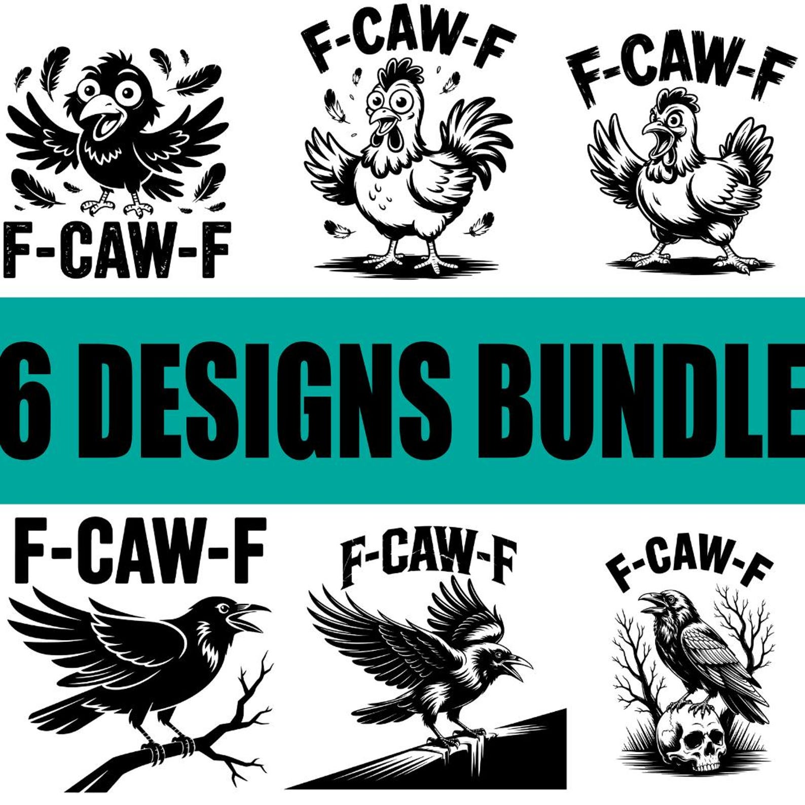 Dark Bird Humor SVG Bundle, Funny Raven, Screaming Hen Clipart (digital ...