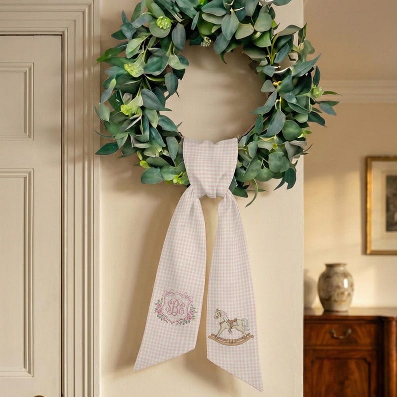 Personalized Pink Gingham Door Sash: Baby Girl Nursery Decor Rocking ...