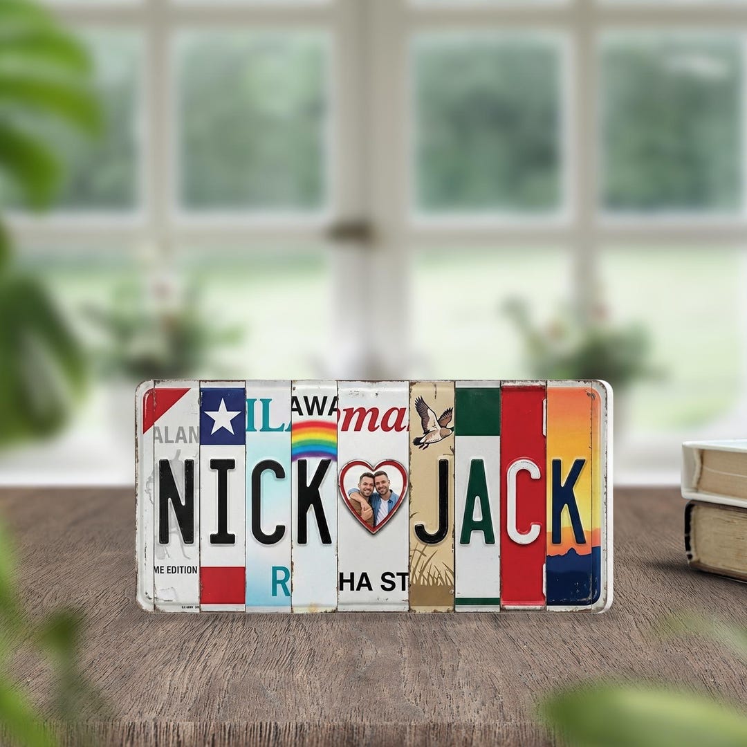 Personalized License Plate Plaque: Custom Couple Name Sign With Photo ...