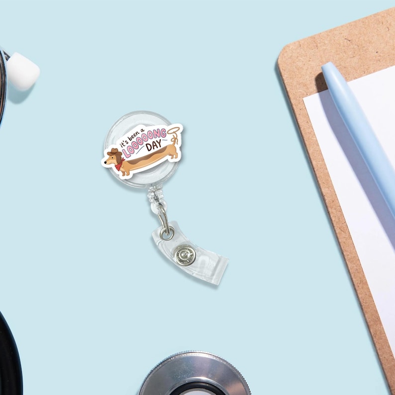 Funny Dachshund Badge Reel: Retractable ID Holder, Long Day Dog Pun ...