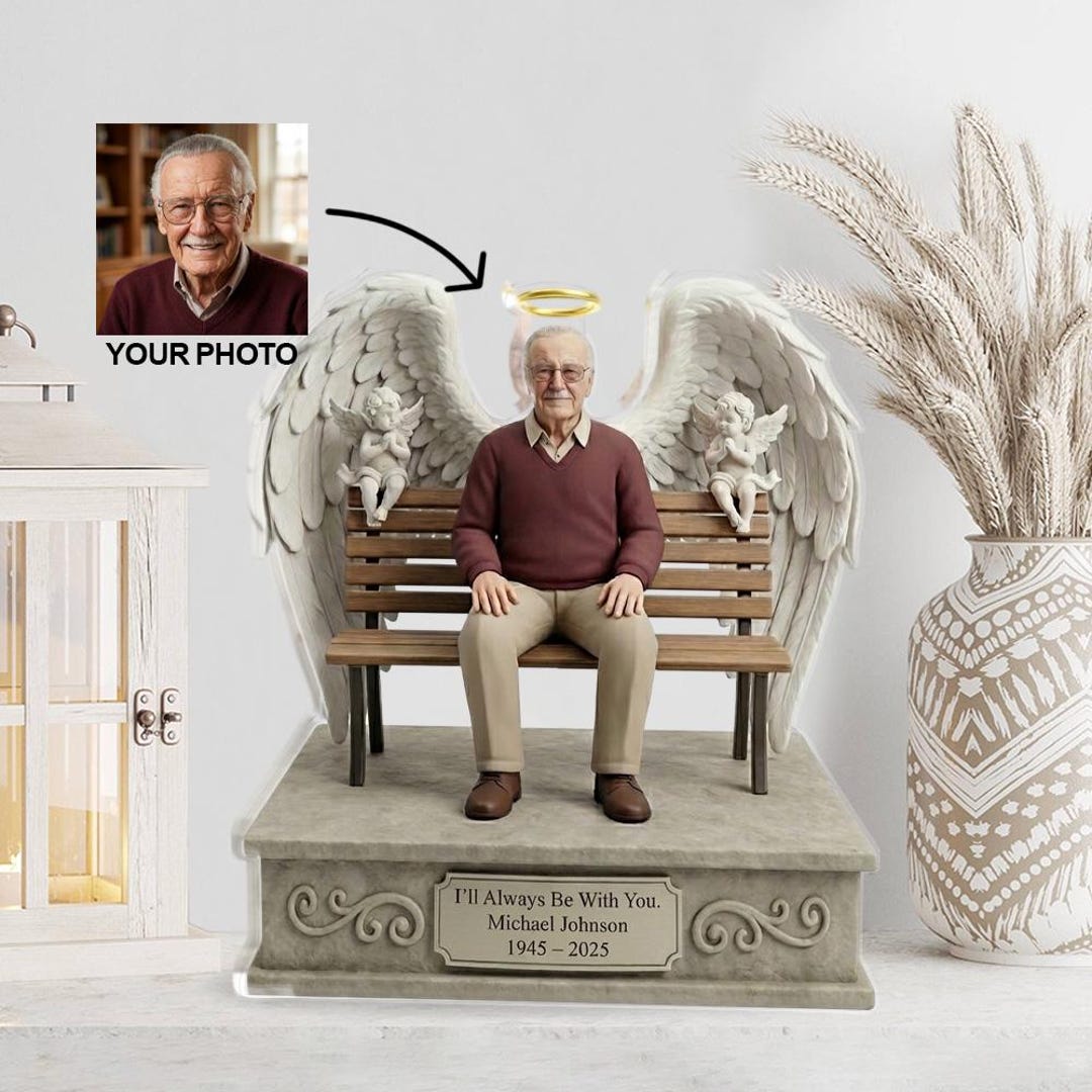 Custom Memorial Acrylic Plaque: Angel Wings Bench Portrait - Etsy