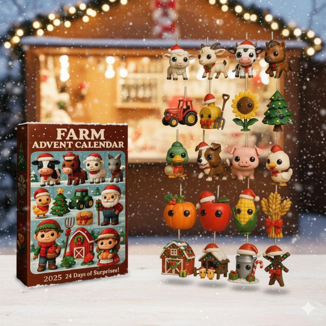 Farm Advent Calendar 2025 – 20 Farmhouse Acrylic Ornaments 2D, Cute ...