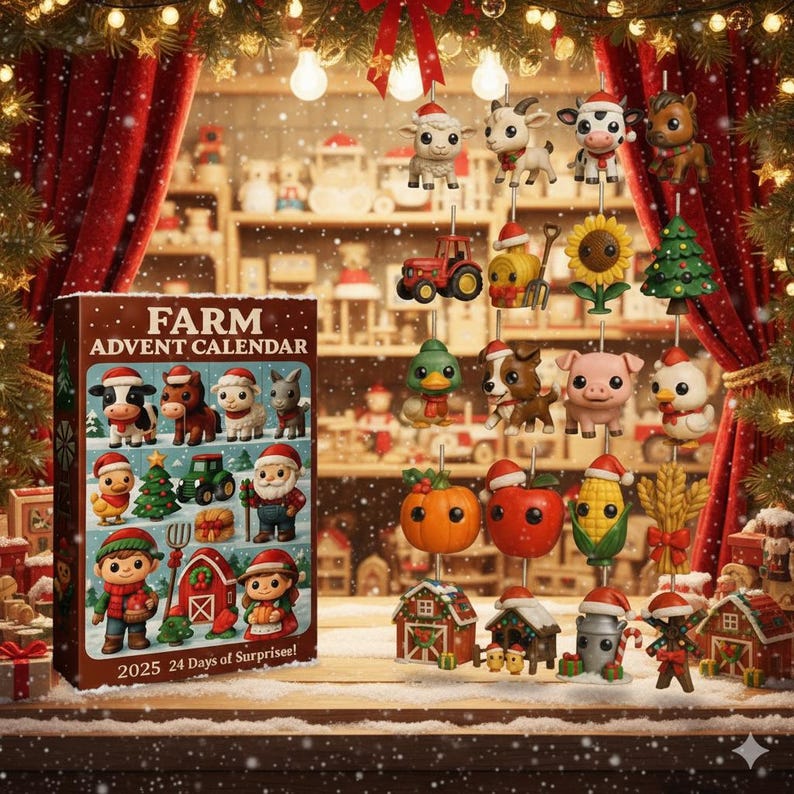 Farm Advent Calendar 2025 – 20 Farmhouse Acrylic Ornaments 2D, Cute ...