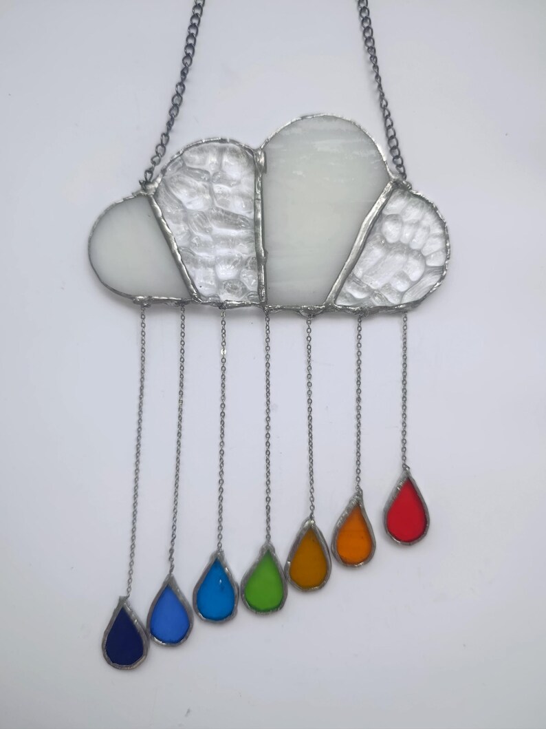 Rainbow Rain Stained Glass Pattern, Png, PDF, DXF, SVG, Suncatcher ...