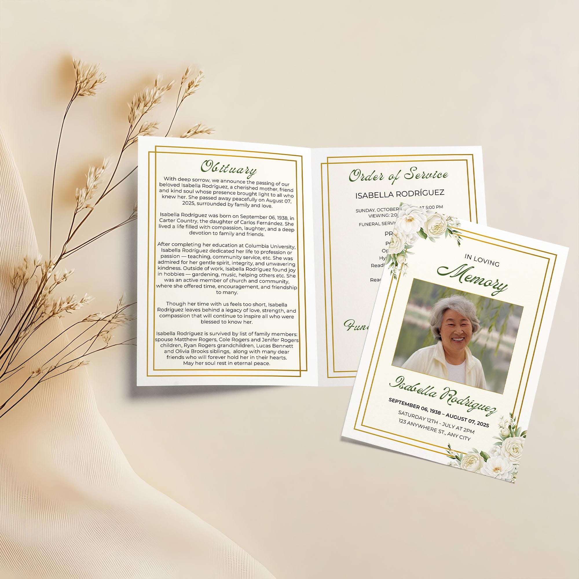Personalized Funeral, Memorial Prayer Card Template – Memorial Keepsake ...